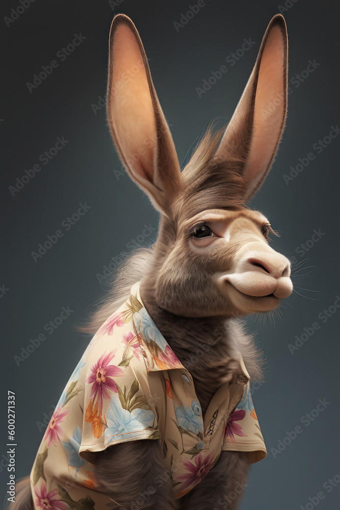 Anthropomorphic donkey dressed in human clothing. humanized animal ...