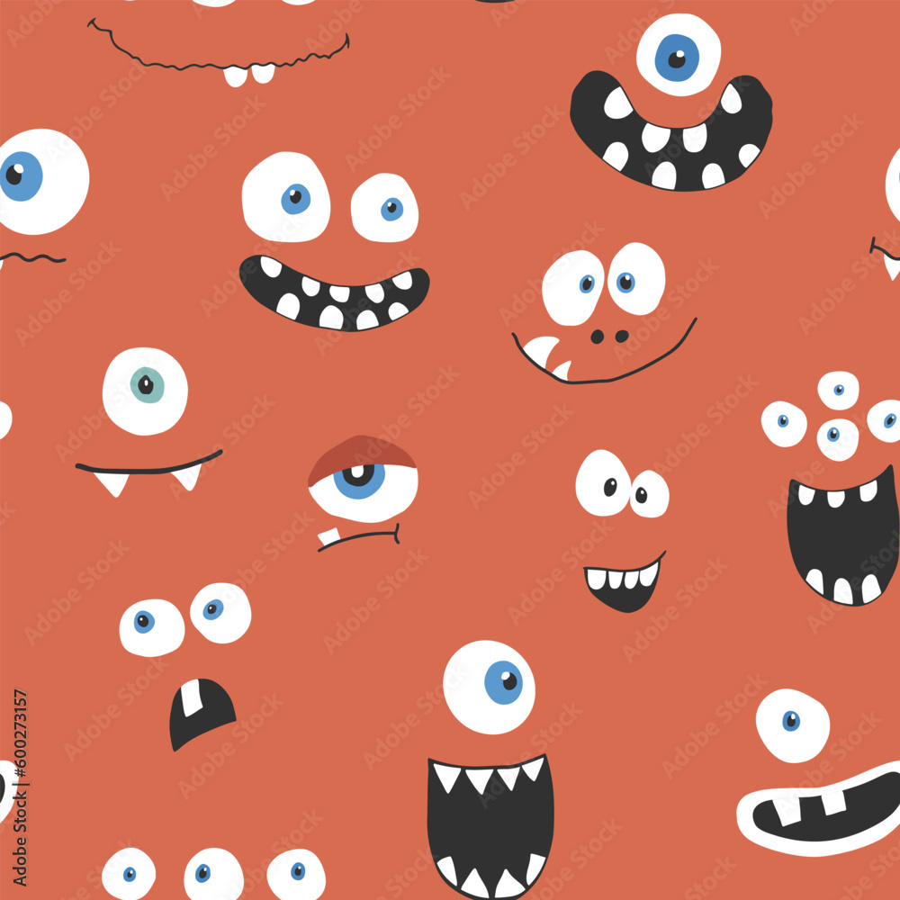 Cute monster faces seamless pattern. Cartoon monsters background ...