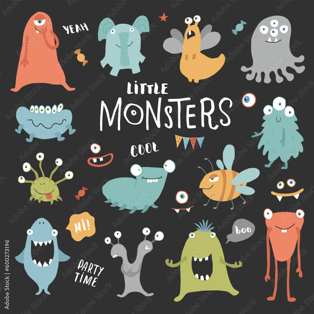 Vetor de Cute monsters set. Cartoon monsters collection. Vector ...