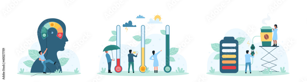 Stress reduction set vector illustration. Cartoon tiny people reduce ...