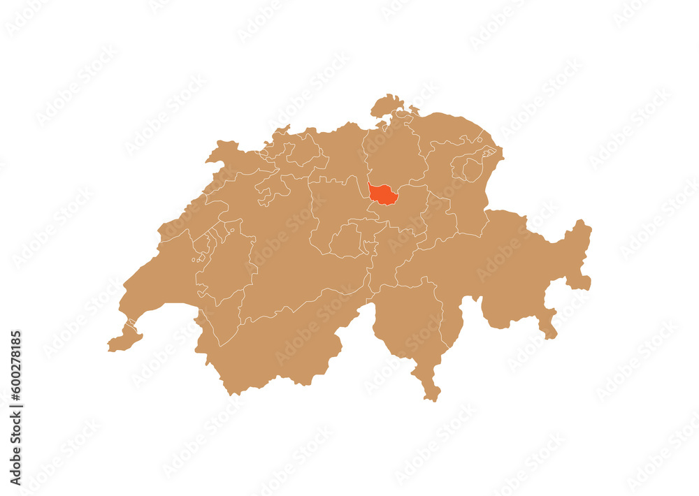 Map of Zug on Switzerland map. Map of Zug highlighting the boundaries ...
