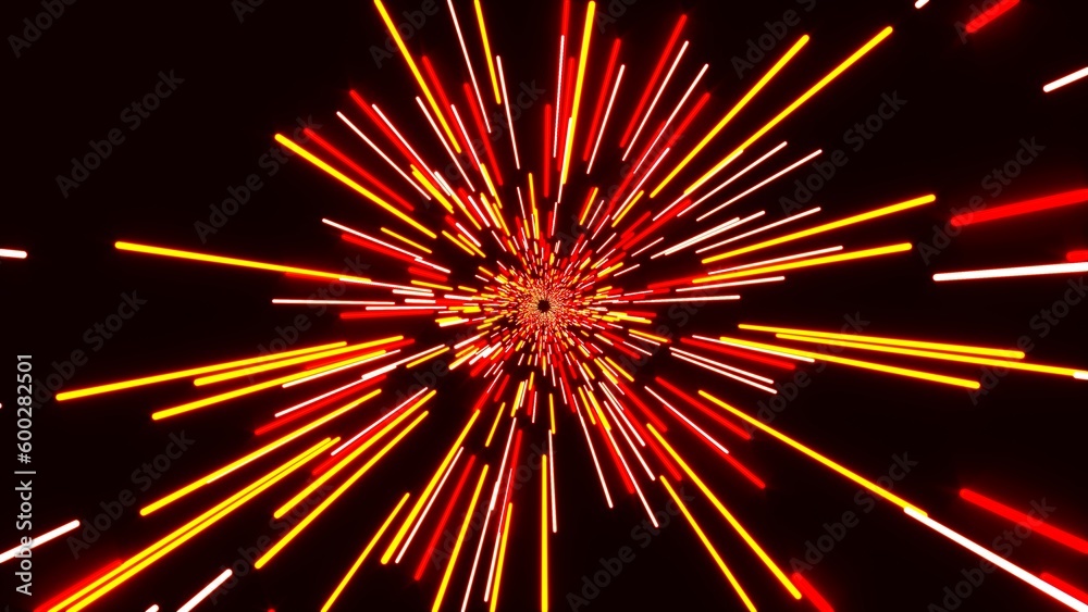 Glowing Lines UHD, 3d Rendering. Flying in space with luminous neon ...