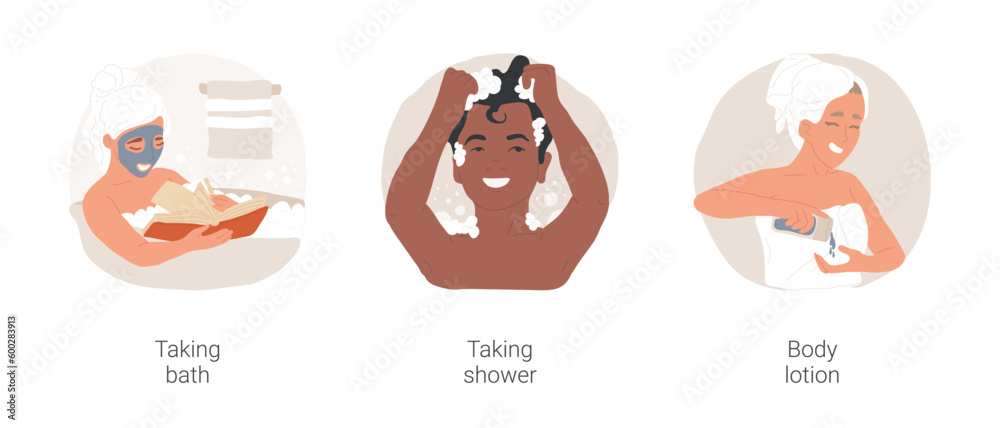 Teenager personal hygiene isolated cartoon vector illustration set ...