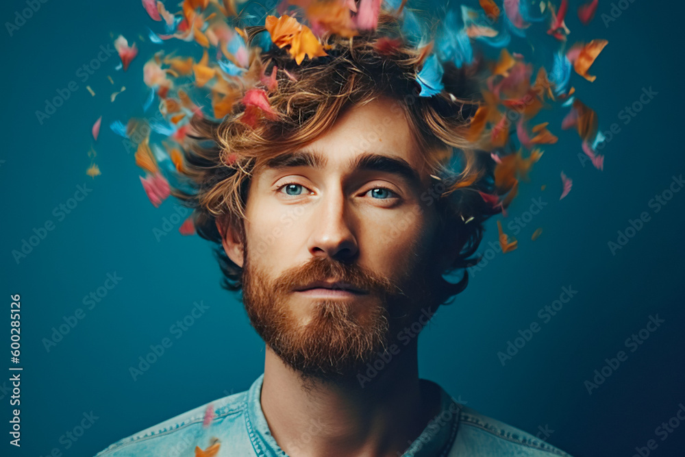 Expressive man in a funky and stylish shirt with cool image. Humorous ...
