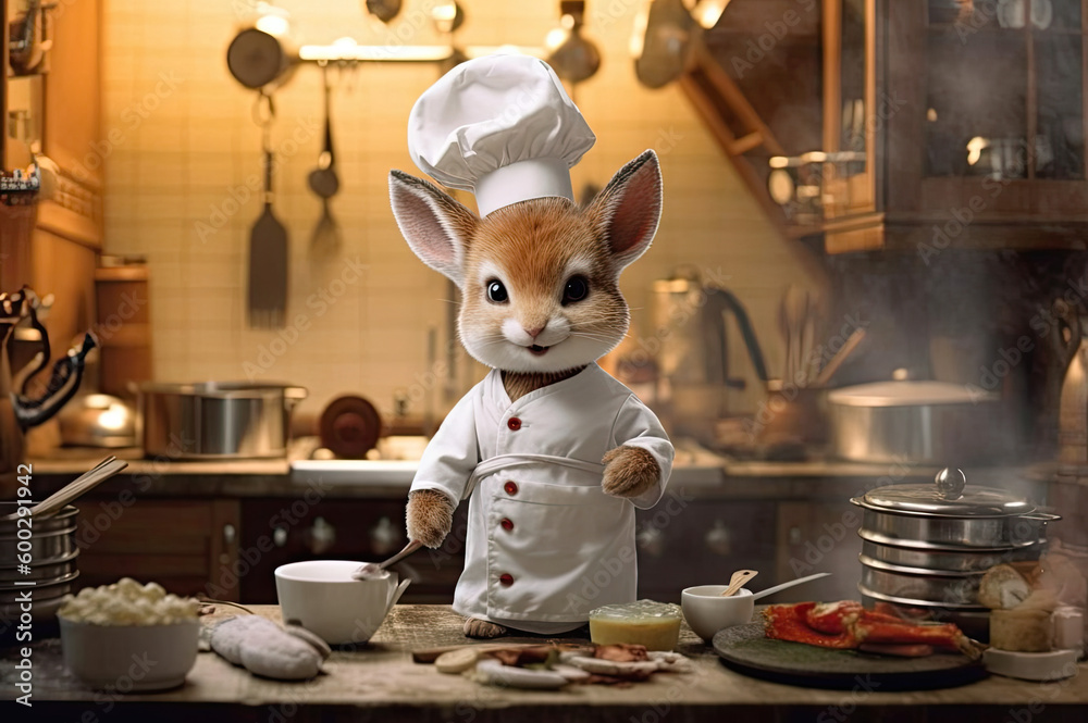 Cute animal chef in the kitchen created with Generative AI technology ...
