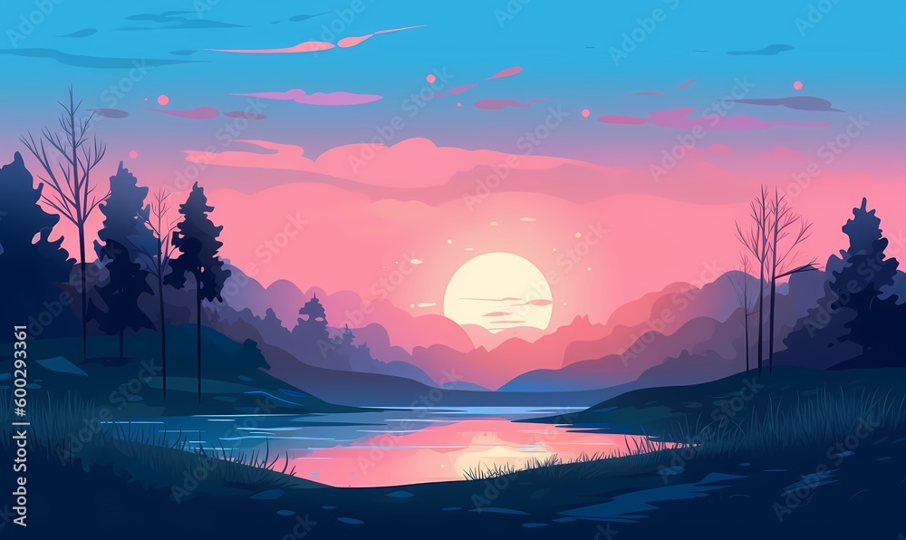 Beautifull daylight landscape background vector, blue sky, flat vector ...