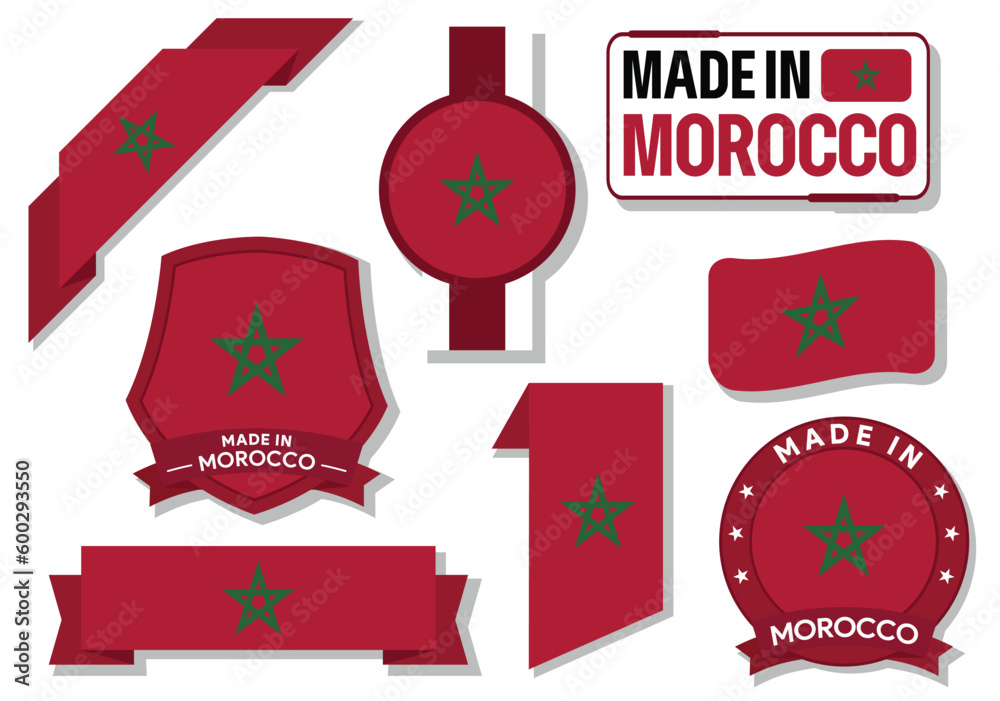 Collection of made in Morocco badges labels Morocco flags in ribbon ...