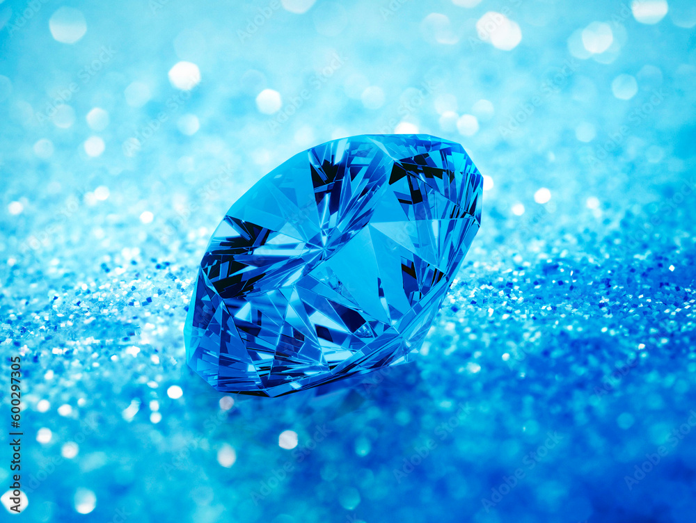 Blue dazzling diamond on blue shining bokeh background. concept for ...