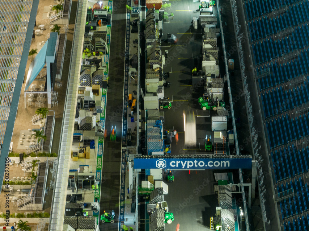 Night photo Formula One F1 Grand Prix race Miami Hard Rock Stadium ...