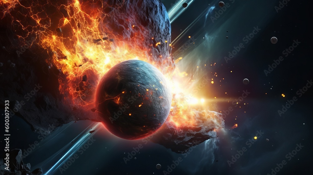 two massive planets colliding in space causing a massive explosion ...