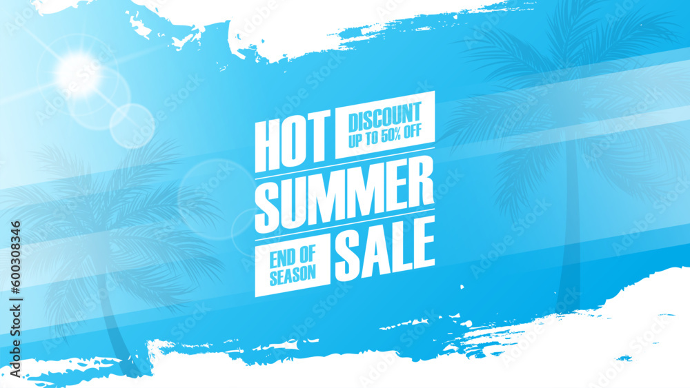 Hot Summer Sale. Summertime commercial banner with palm trees, summer ...