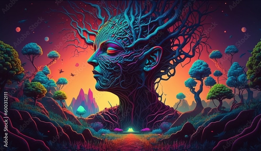 Psychedelic hallucinations. Vibrant illustration. Surreal images ...