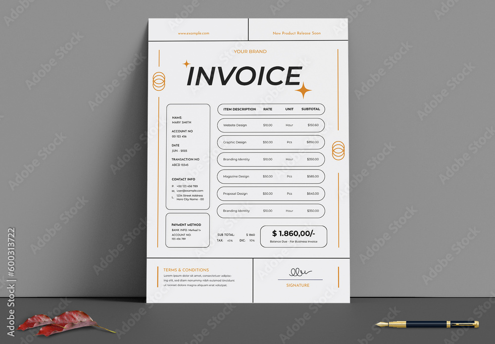 Minimalist Invoice Design Template Stock Template | Adobe Stock