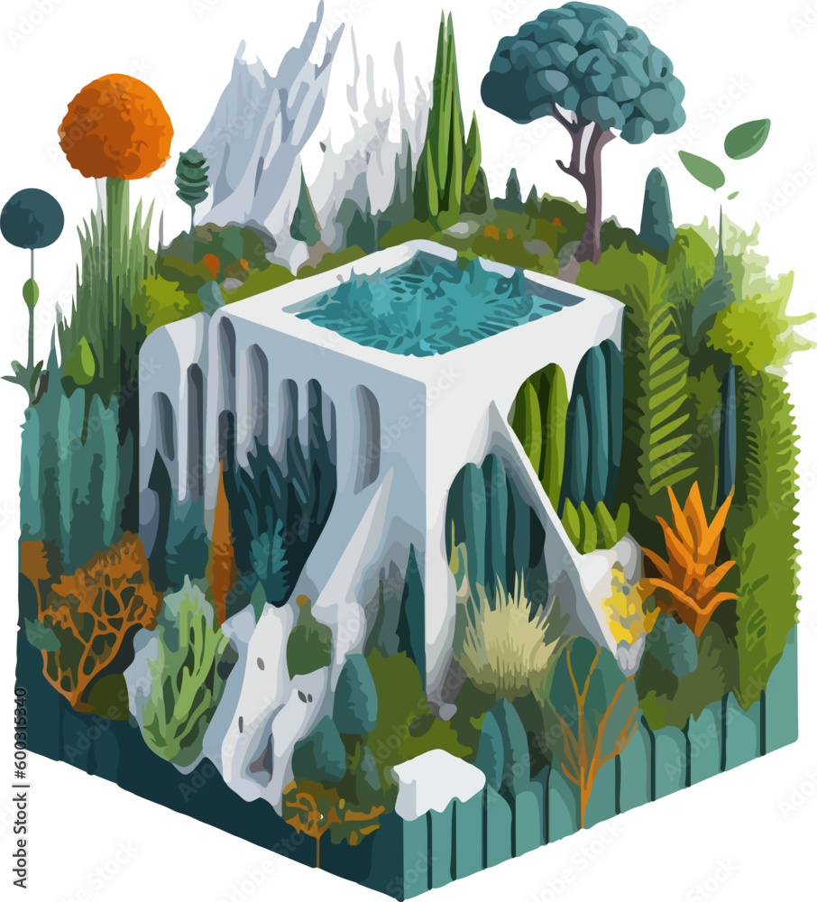 Vector format illustration that celebrates environment waterfall and ...