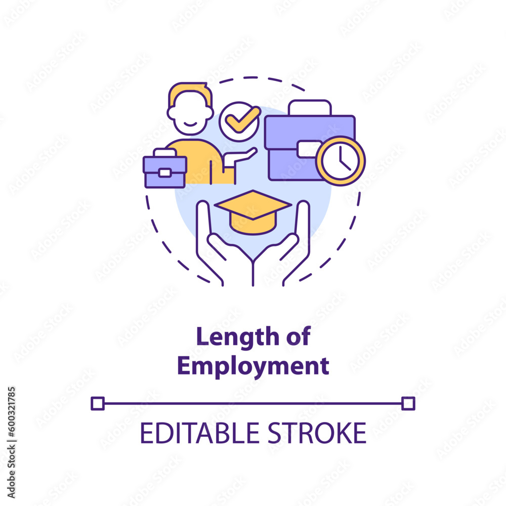 Length of employment concept icon. Compensation package. Training ...