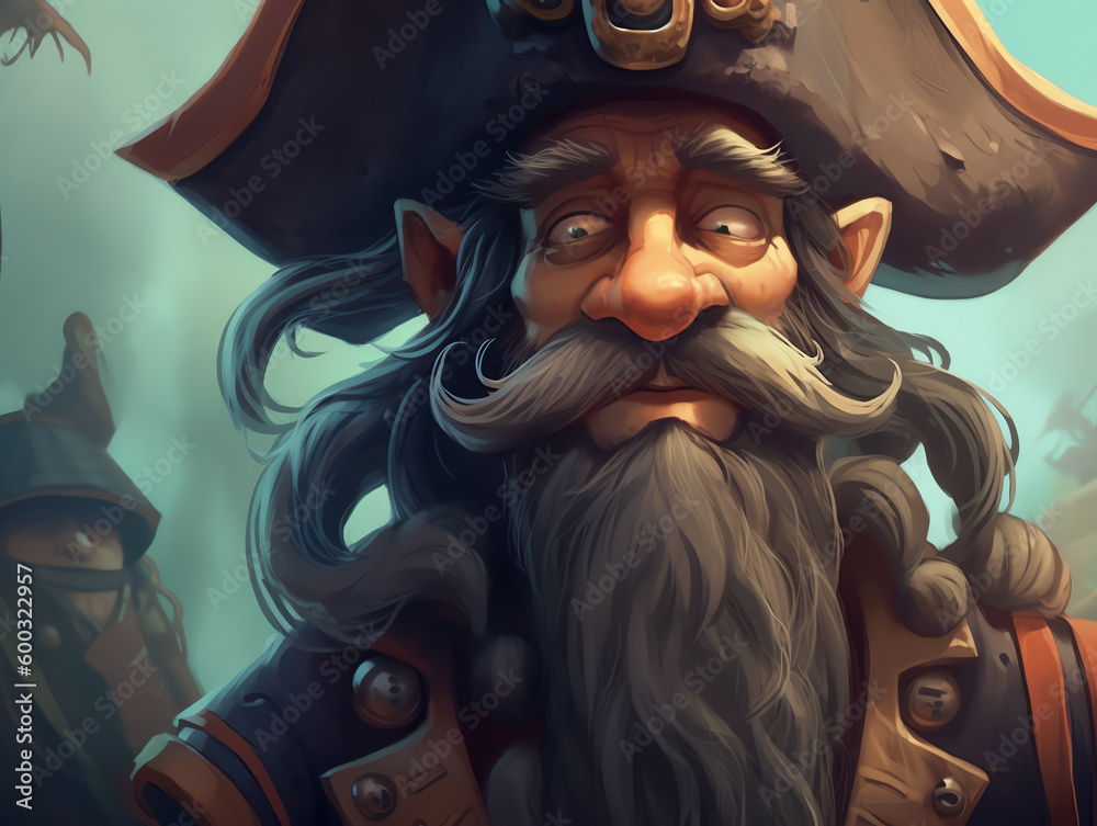 3D cartoon character, long bearded pirate, wearing sailor hat ...