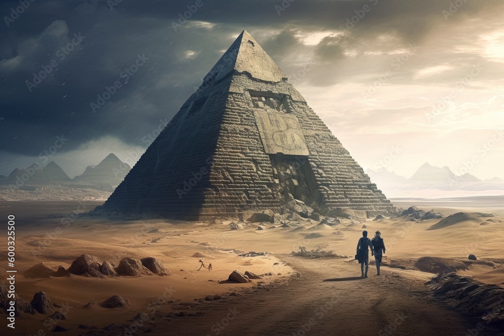 discovering an Alien Egyptian pyramid and desert background ...