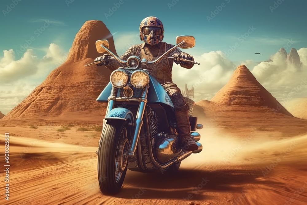 Alien Egyptian pharaoh in his war chariot chopper car charging into ...