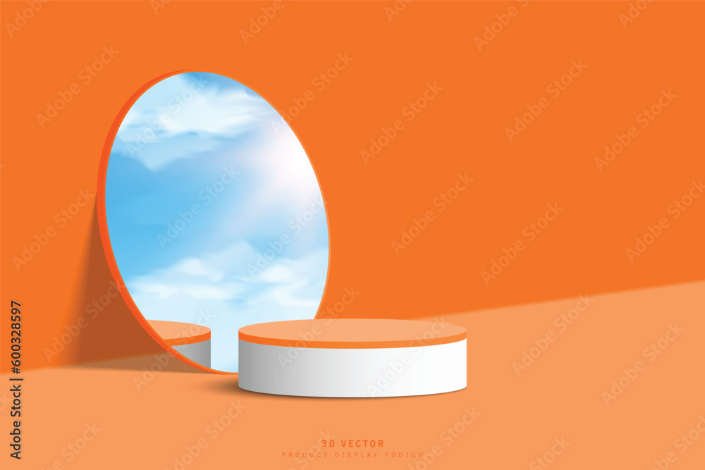 3d white orange podium display. cylinder pedestal or stage for showcase ...