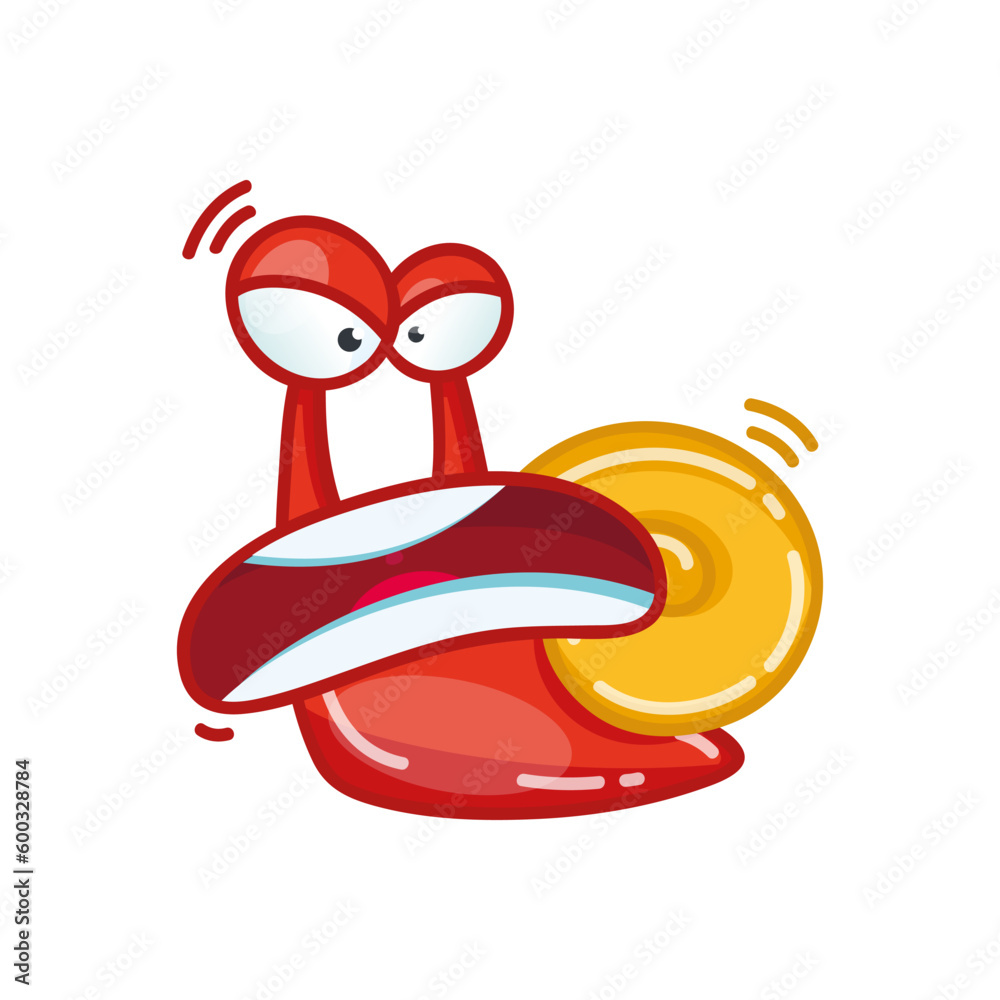 Funny cartoon snail. Cartoon illustration of a screaming with anger red ...