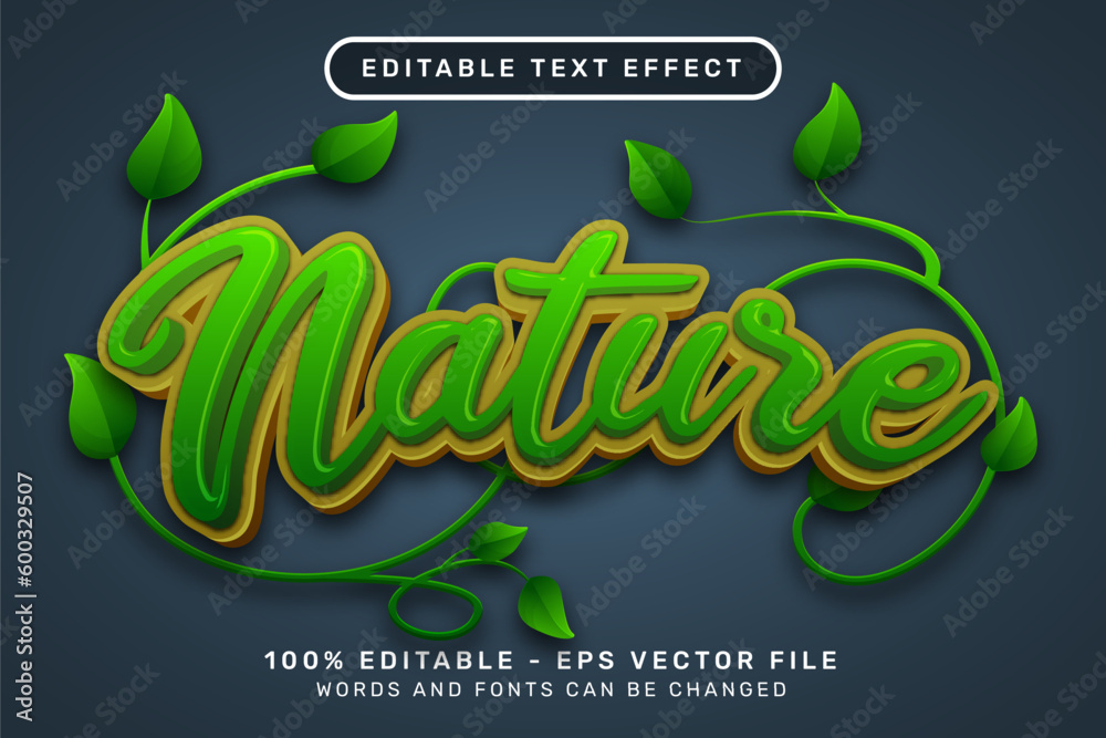 nature 3d text effect and editable text effect with shield and leaf ...