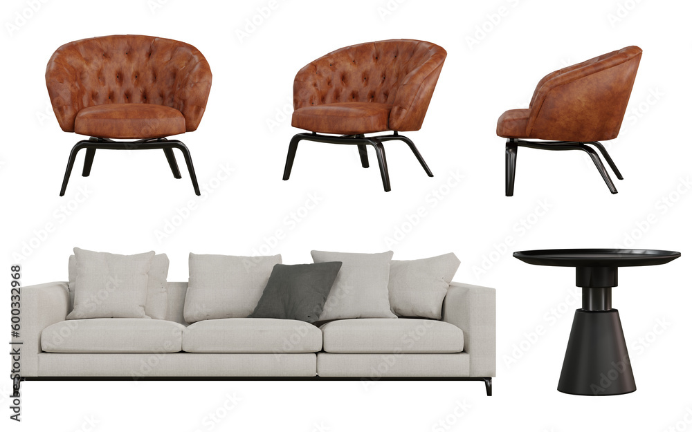 Modern furniture interior on transparent background, leather chair ...