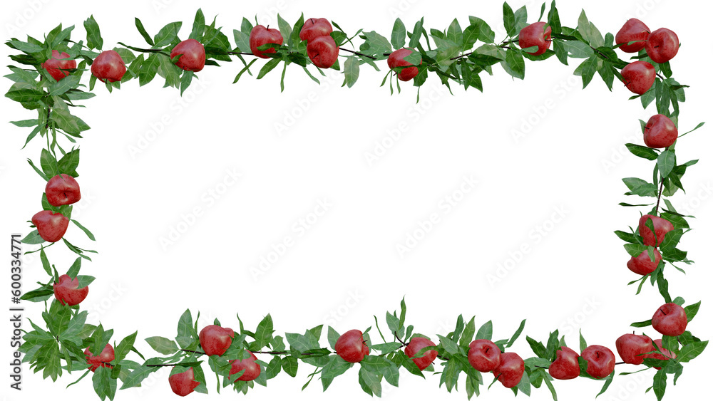 apple fruits and leaves tree frame. photorealistic apple frame ...