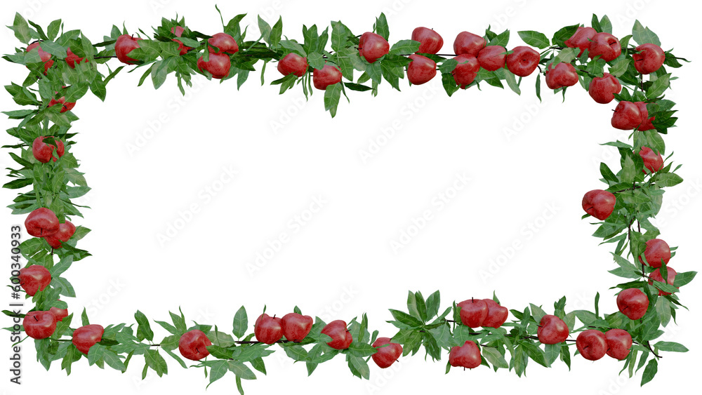 Frame of apple. apple fruits and leaves tree frame. photorealistic ...