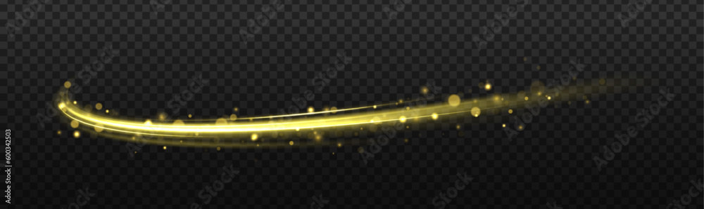 Abstract gold swirl line of light with a transparent background. Golden ...