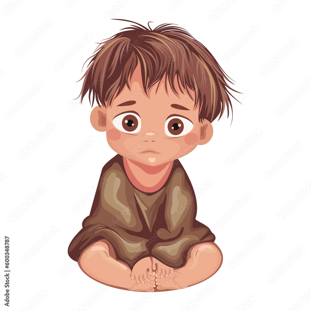 A child is an orphan. Vector image of a little boy. Concept of helping ...