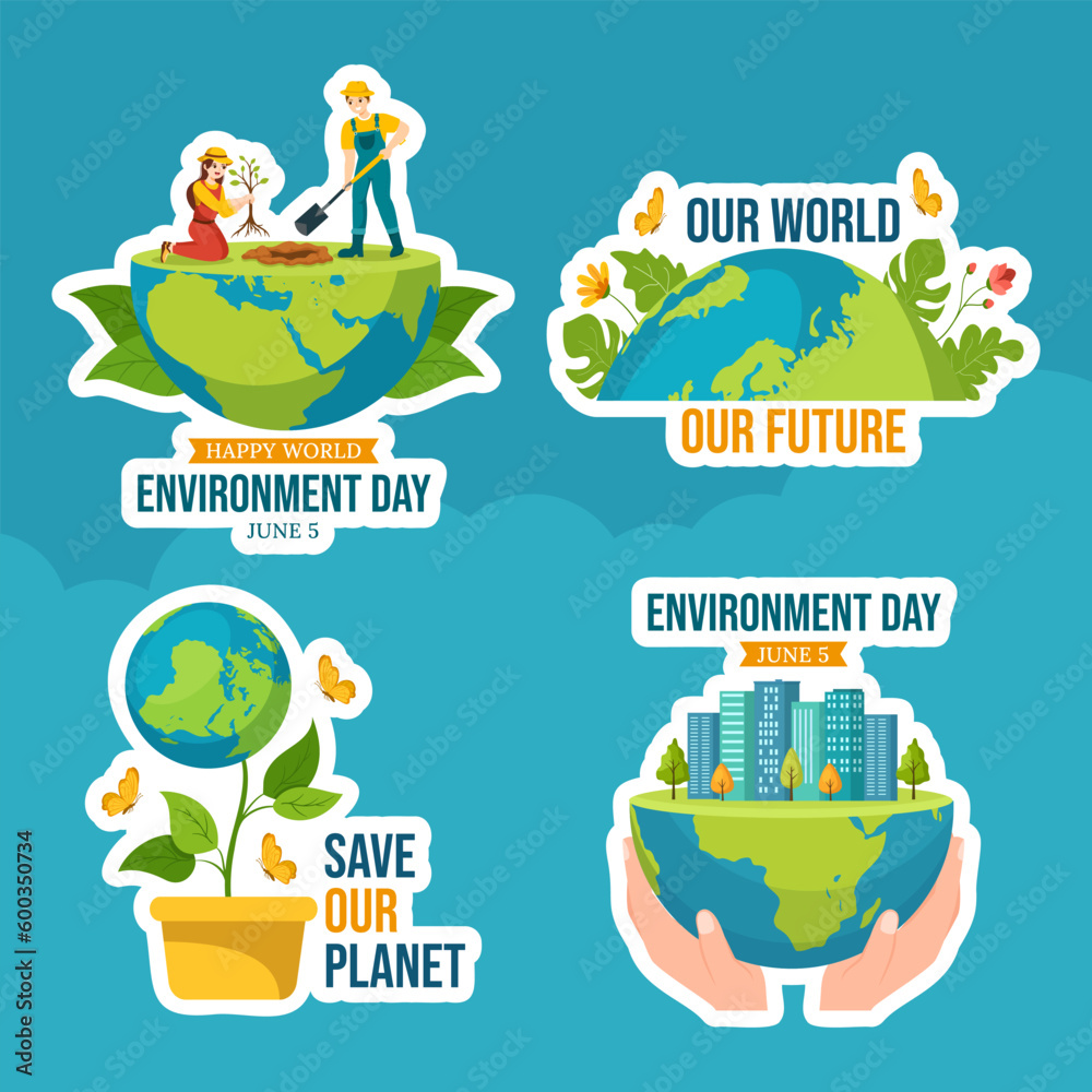 World Environment Day Label Flat Cartoon Hand Drawn Templates ...