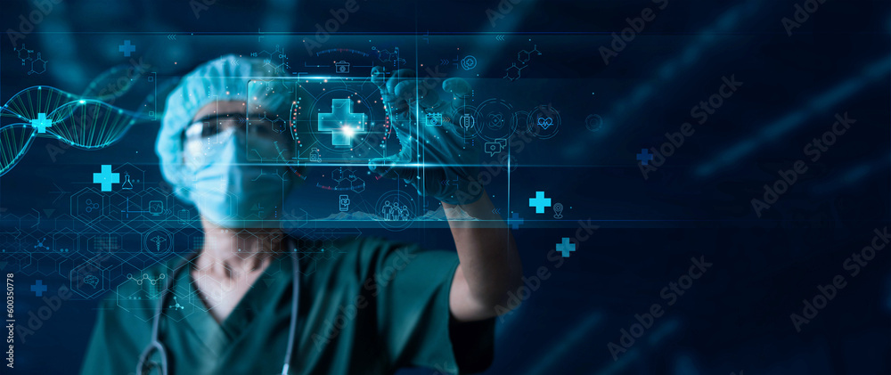 Digital healthcare, Doctor and Ui icon medical on network, Science and ...