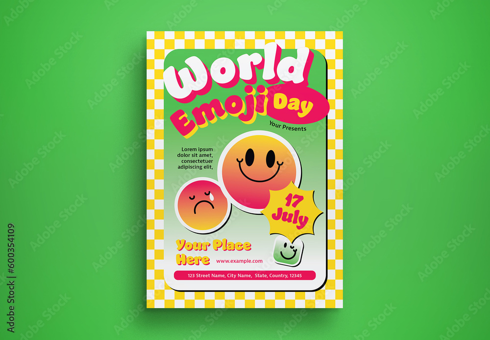 Cartoon World Emoji Day Flyer Layout Stock Template | Adobe Stock