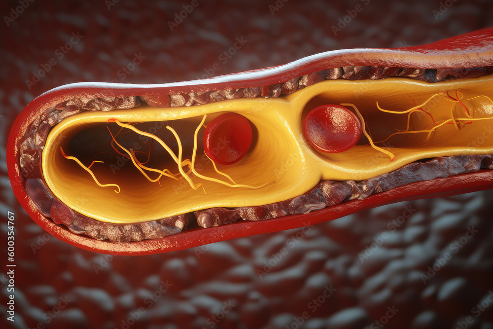clogged arteries with cholesterol plaque, artery with blood flow ...