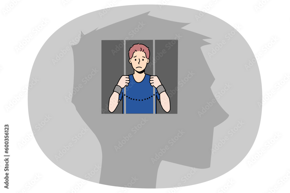Man in jail inside human head suffer from freedom of thoughts or rights ...