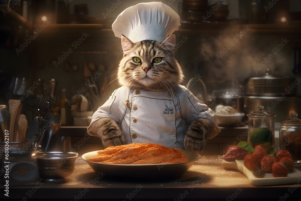 Cute cat in chef outfits in the kitchen cooking. Created with ...
