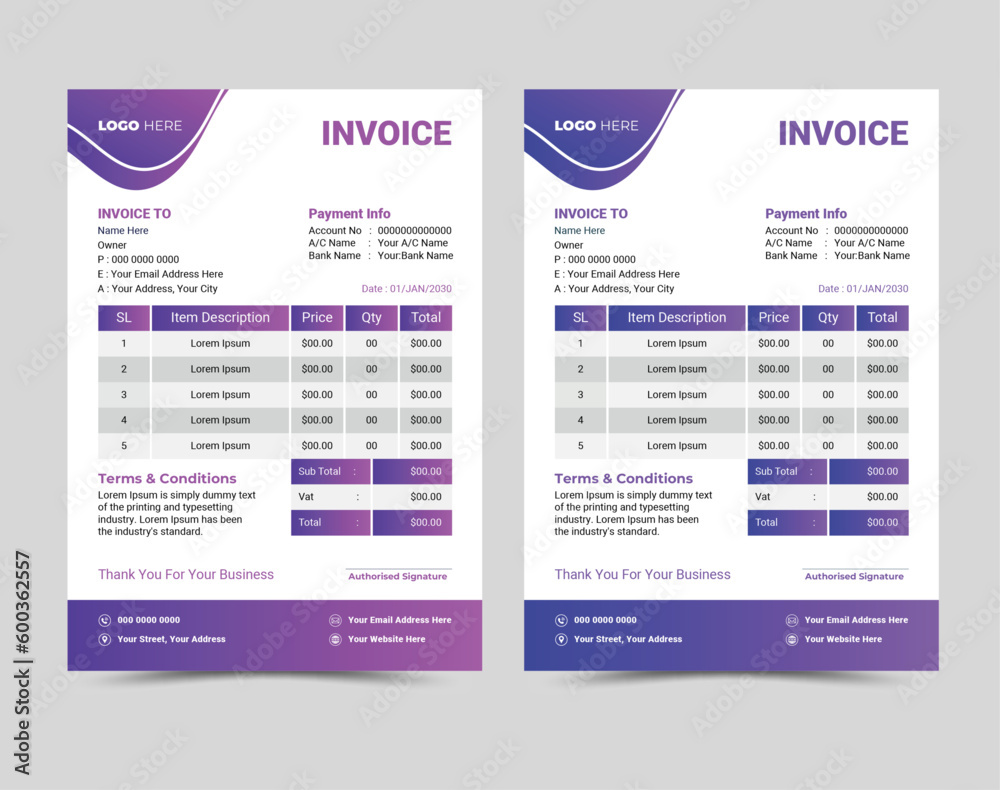 Vector professional and modern invoice template design. Stock Vector ...