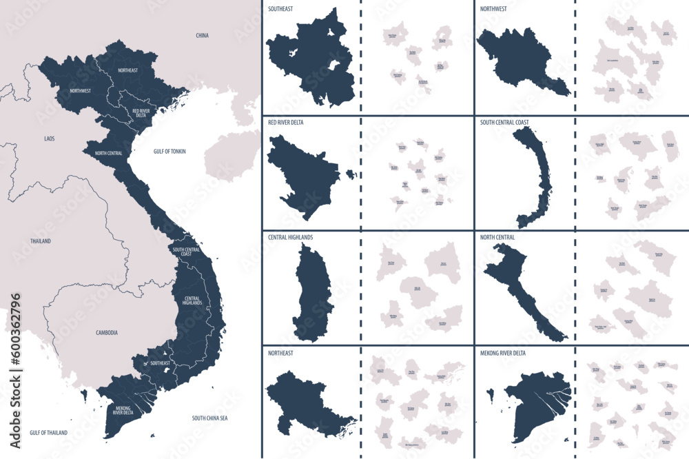 Plakát Vector color detailed map of Vietnam with administrative divisions of the countr – Obraz ...