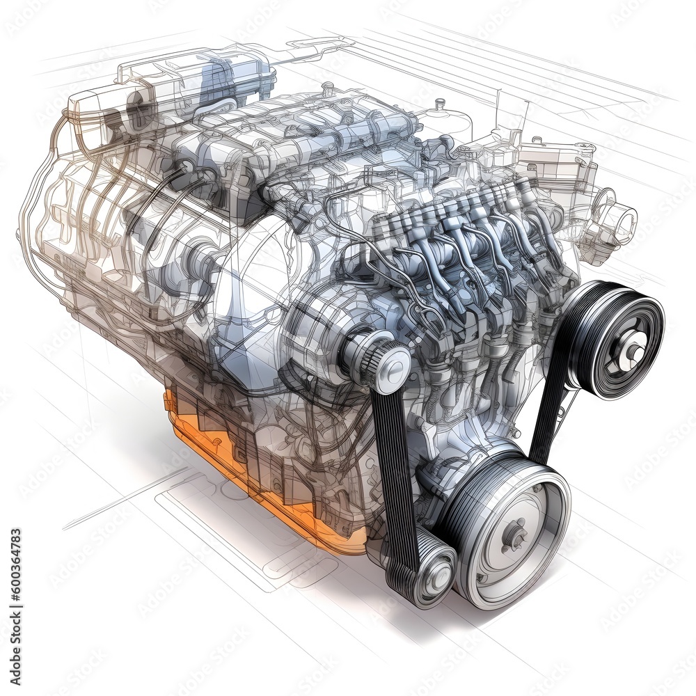 Car engine design plan over white background. Created with Generative ...