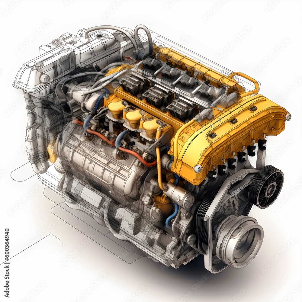 Car engine design plan over white background. Created with Generative ...