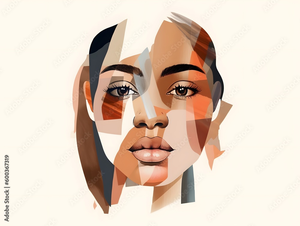 Contemporary art collage. Modern design. Female face made from ...