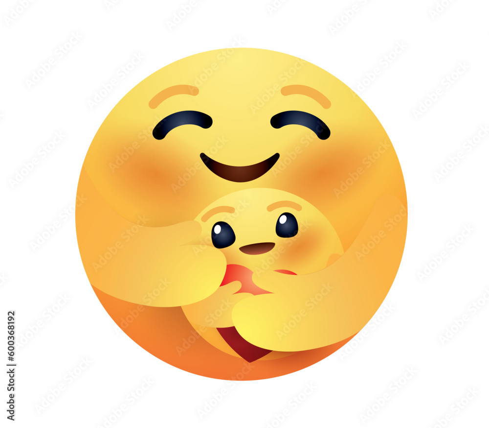 Emoticon vector illustration. Emoji Round cartoon hugging baby. Cute ...