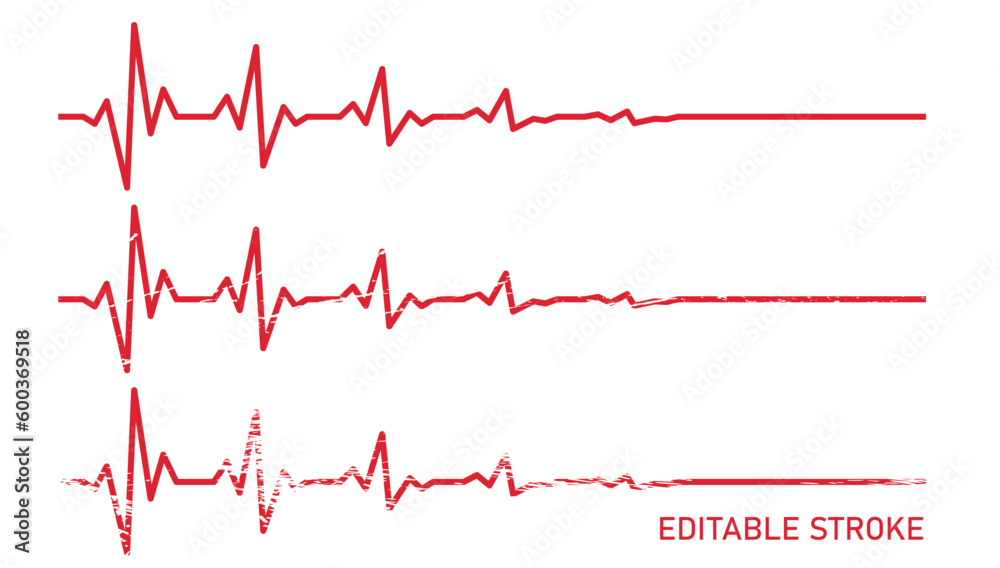 Editable retro stroke heart diagram set, descending, red EKG ...