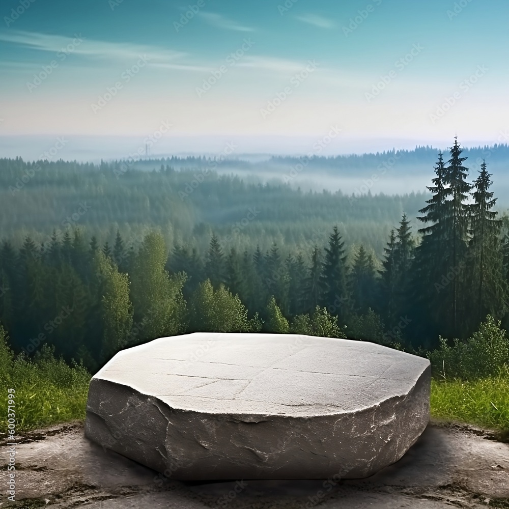 Flat small stone podium on rock platform illustration, gray rock ...