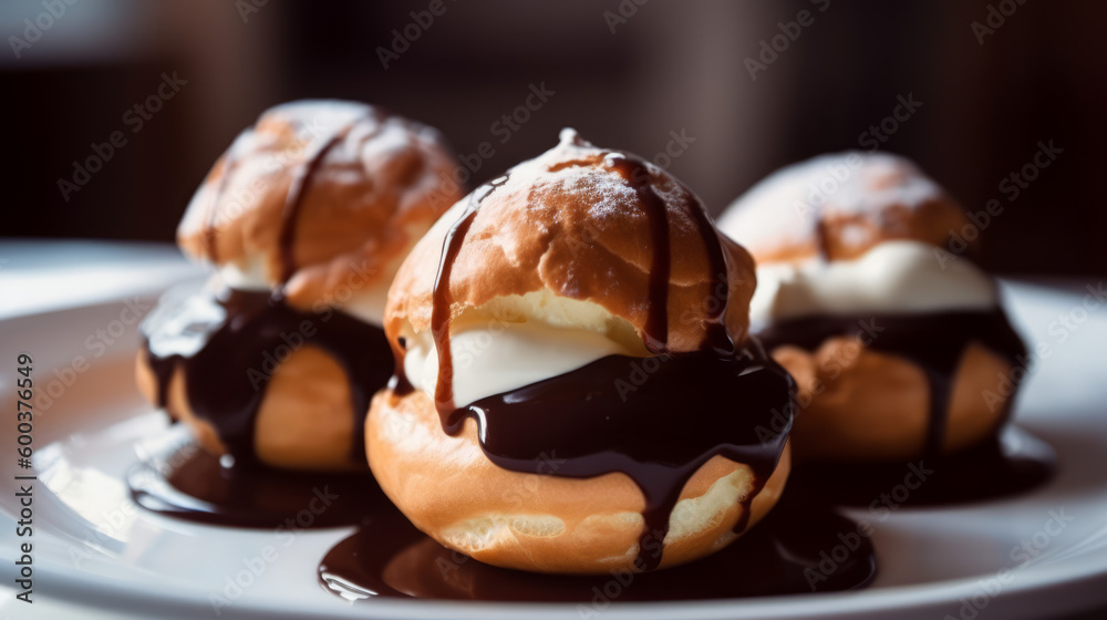 Profiteroles: A French dessert made with choux pastry puffs filled with ...