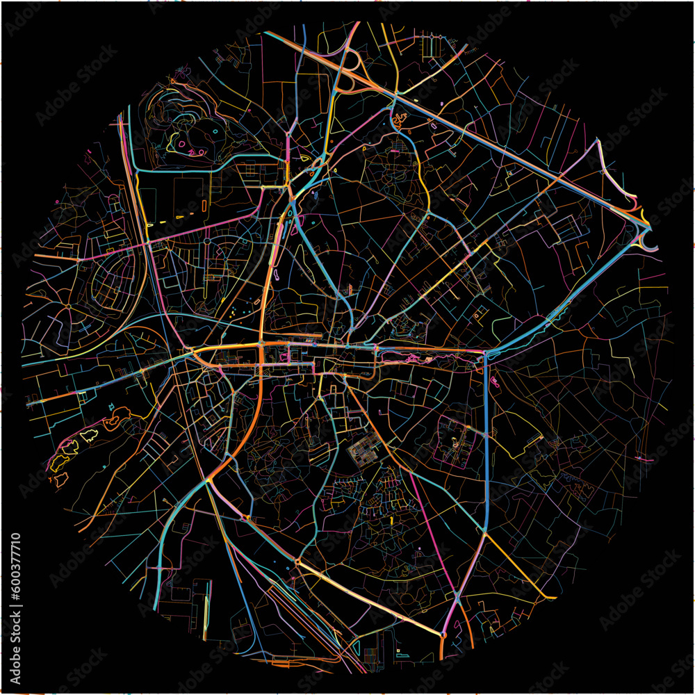 Colorful Map of Genk, Limburg with all major and minor roads. Stock ...