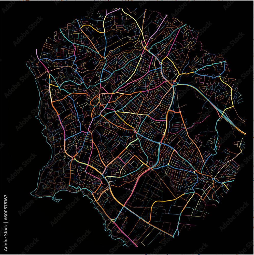 Colorful Map of Paphos, Pafos with all major and minor roads. Stock ...