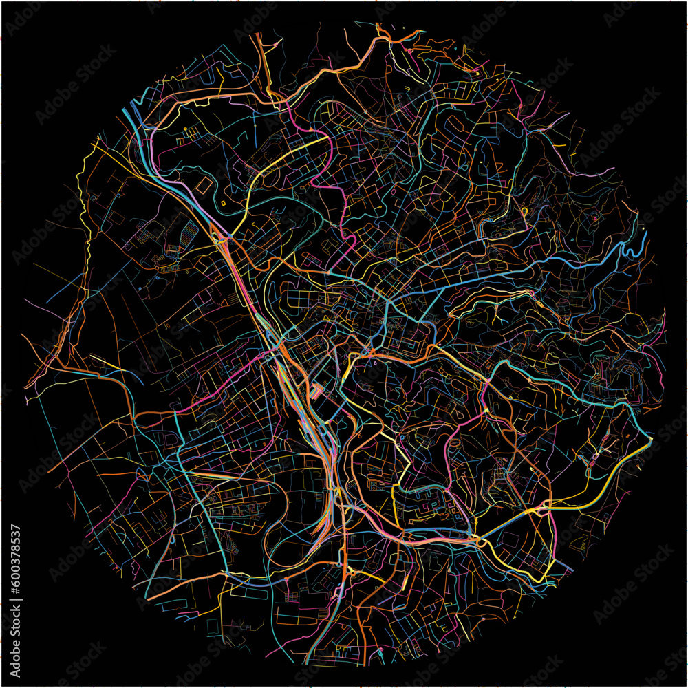 Colorful Map of Liberec with all major and minor roads. Stock Vector ...