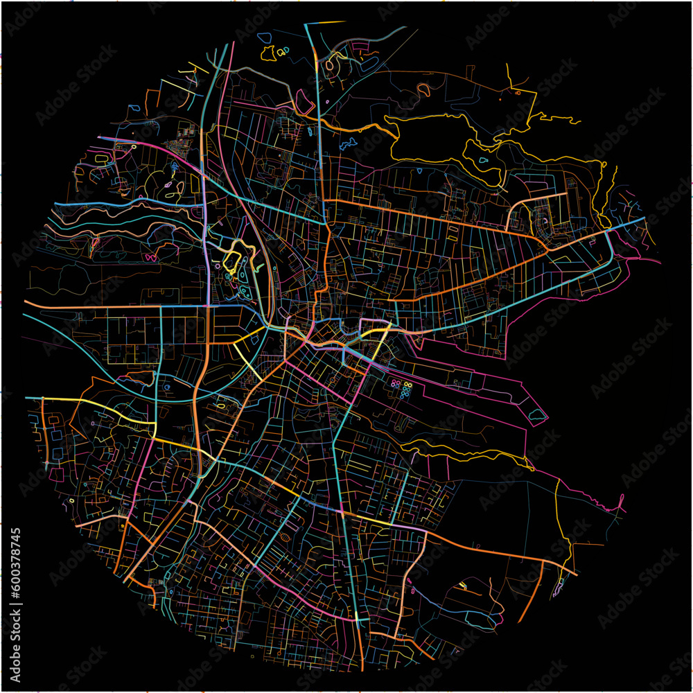 Colorful Map of Horsens with all major and minor roads. Stock Vector ...