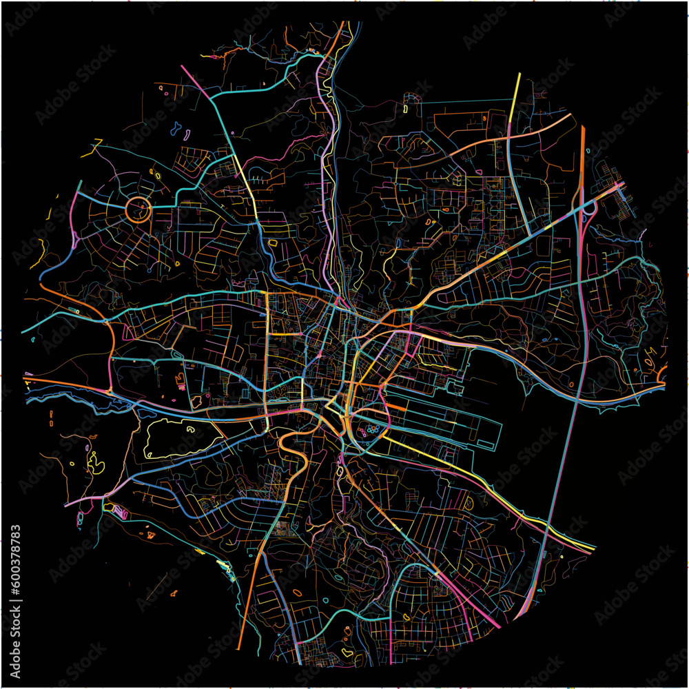 Colorful Map of Vejle with all major and minor roads. Stock Vector ...